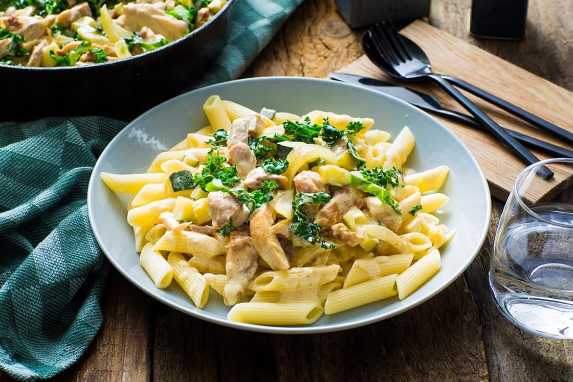 Kylling med kremet pasta - Oppskrift - Godtlevert